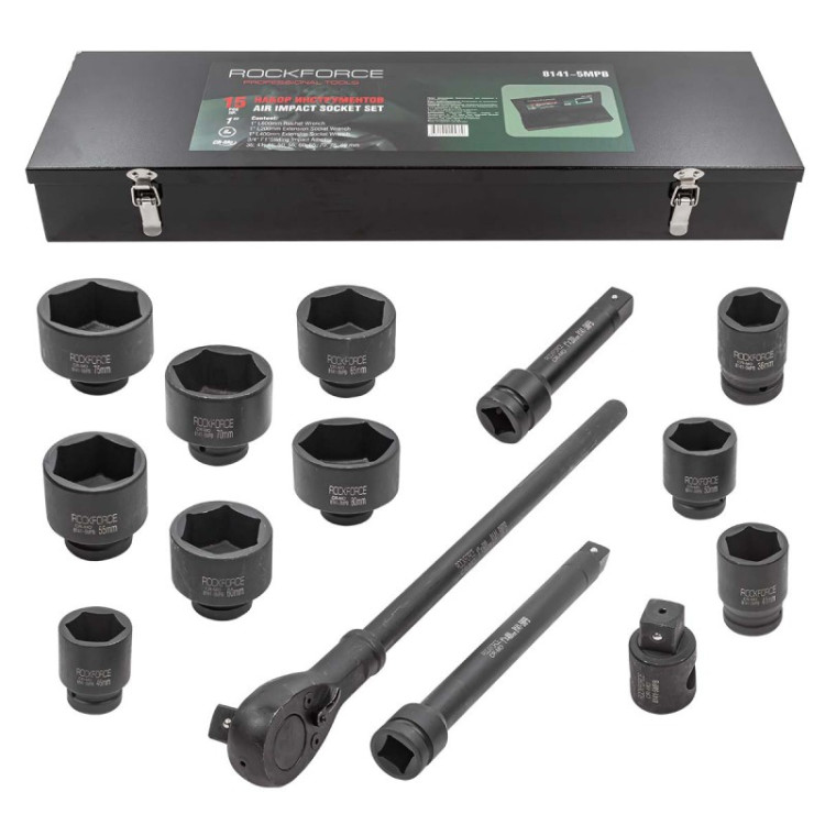 Набор инструментов ударных,15 предметов 1" 6гр.(36,41,46,50,55,60,65,70,75,80мм),в метал. кейсе ...